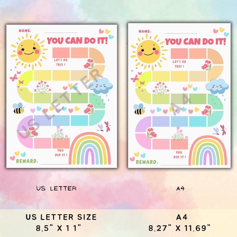 Printable Playful Sun Rainbow Goal Tracker for Girls: Soft Pastel ...
