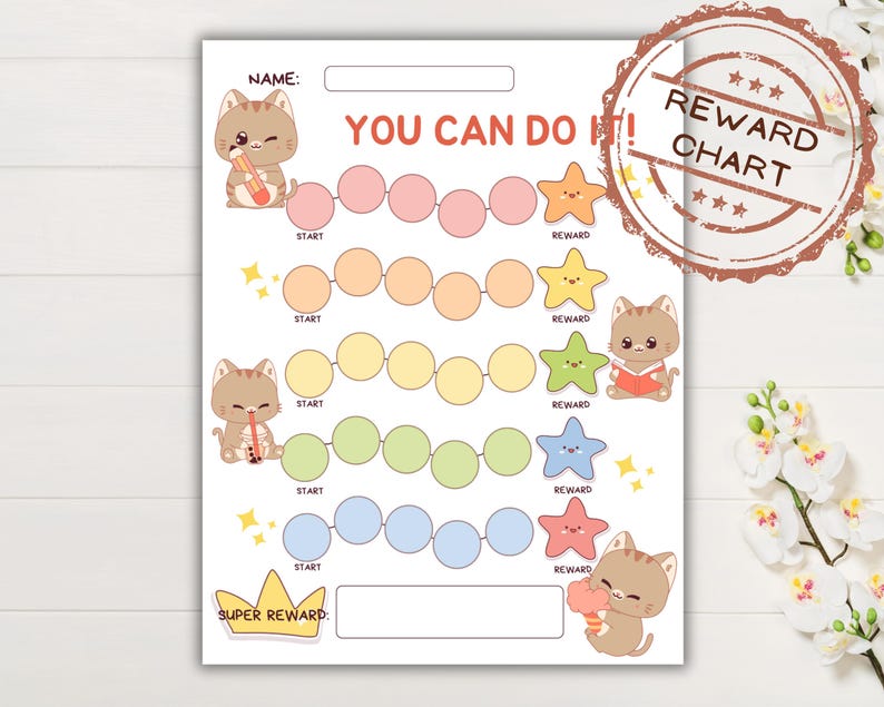 Printable Kitty Cat Reward Chart for Kids | Behavior Chart | Toddler ...