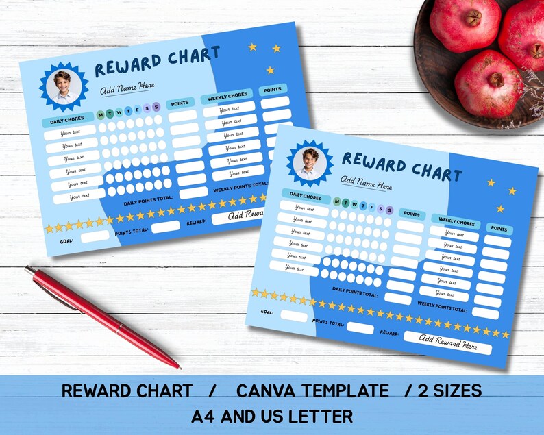 Editable Boys Chore Chart Printable: Photo Reward System (PDF Download ...