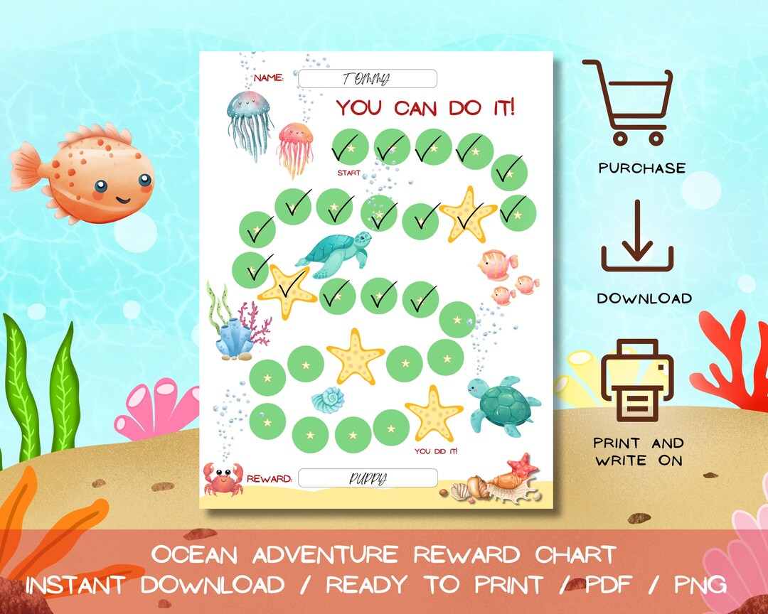 Ocean Adventure Reward Chart for Kids – Printable Kids Chore Tracker ...