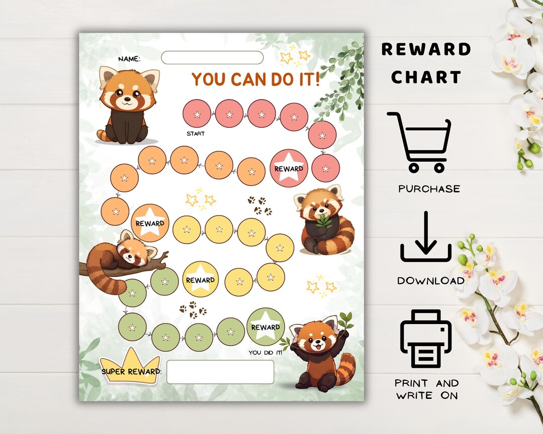 Red Panda Reward Chart for Kids | Printable Chore Chart, Toddler ...