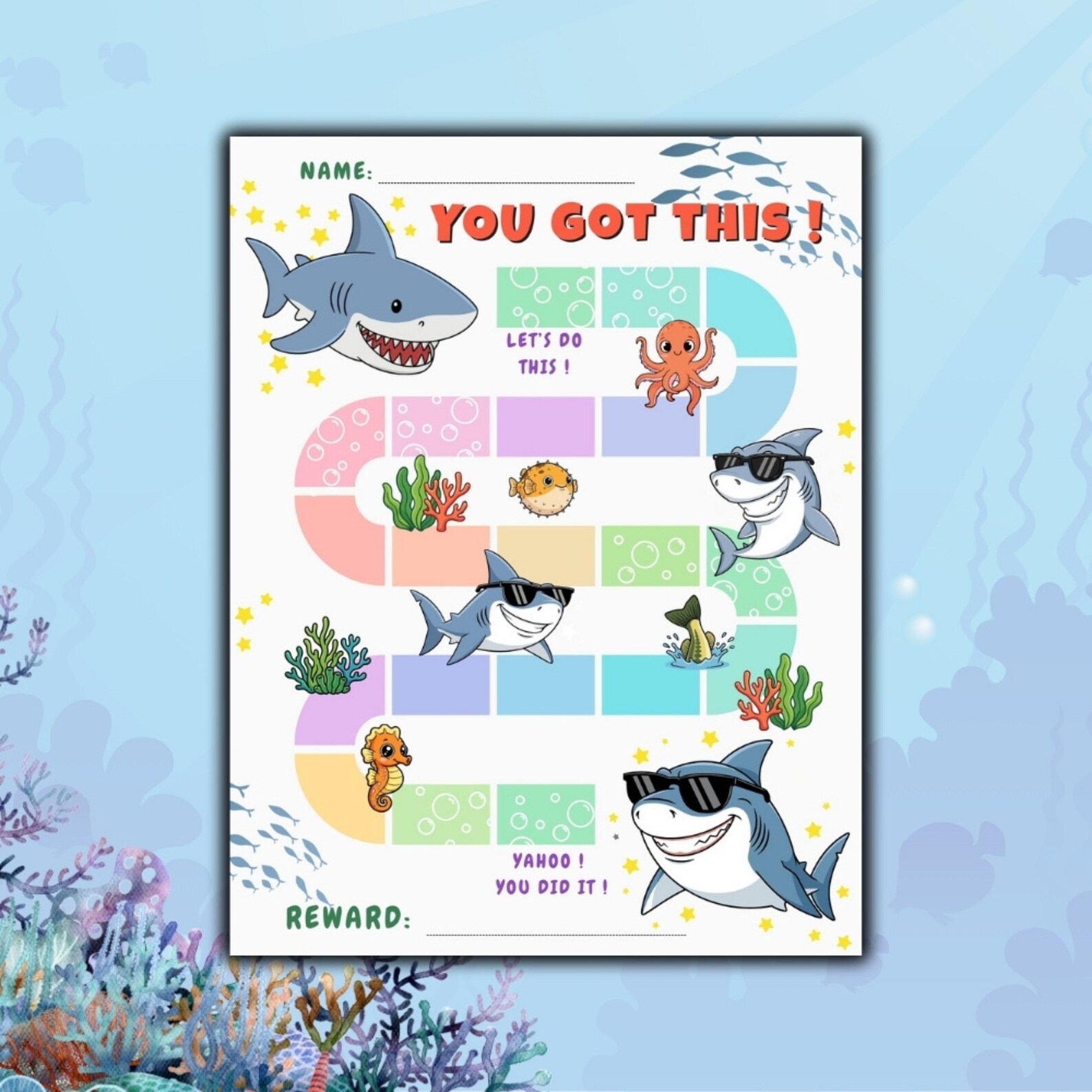 Shark Reward Chart – Playful Kids Behavior & Potty Training (digital ...