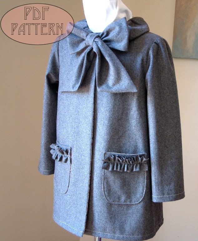 Girls PDF PATTERN Bow Button Coat, Instant Download, Jacket Ruffle ...