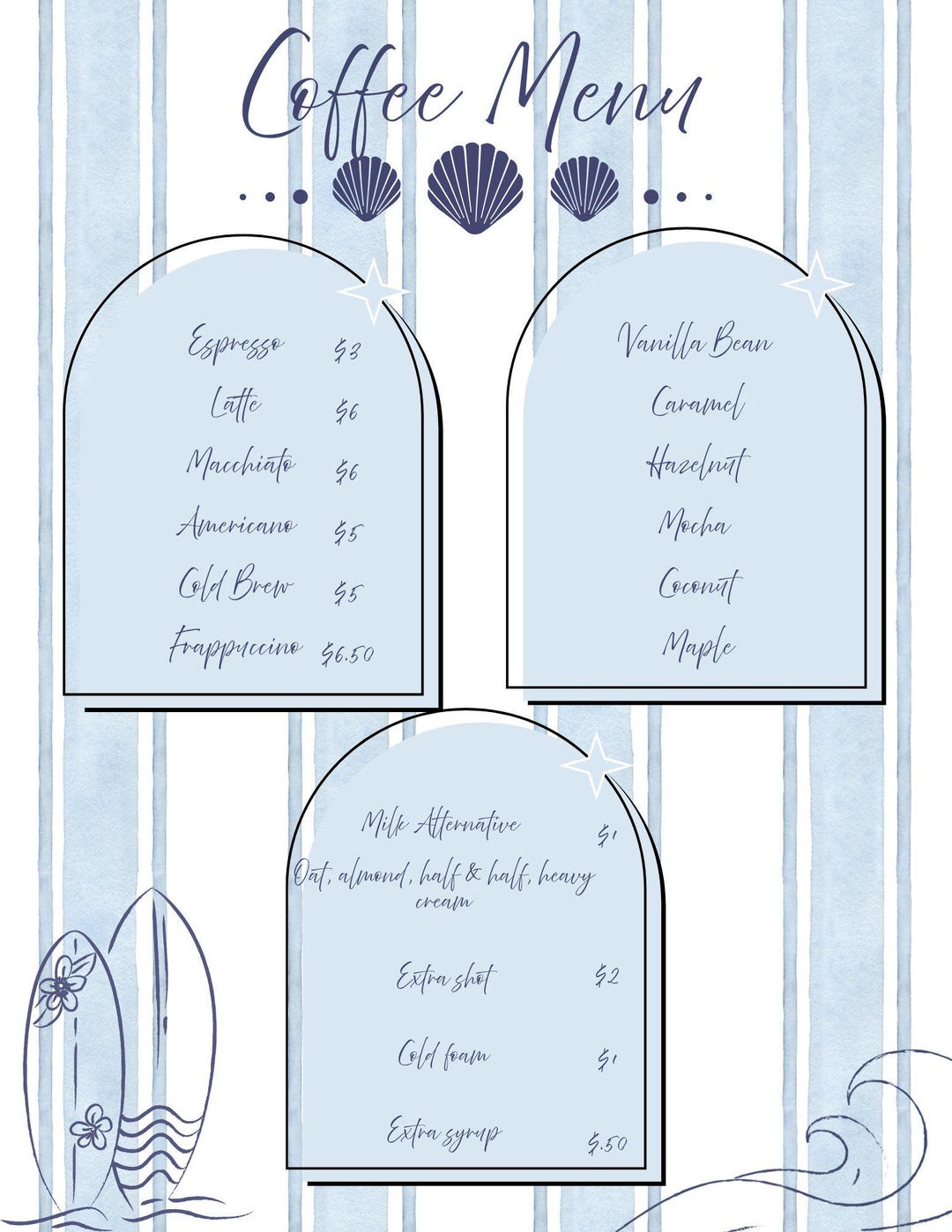 Coastal Coffee Menu Template - Etsy