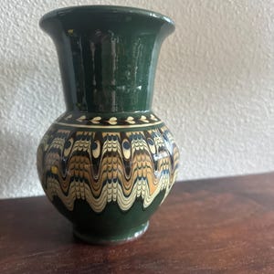 Vintage Bulgarian Troyan Pottery Vase | Fine Art Pottery | Green Red ...