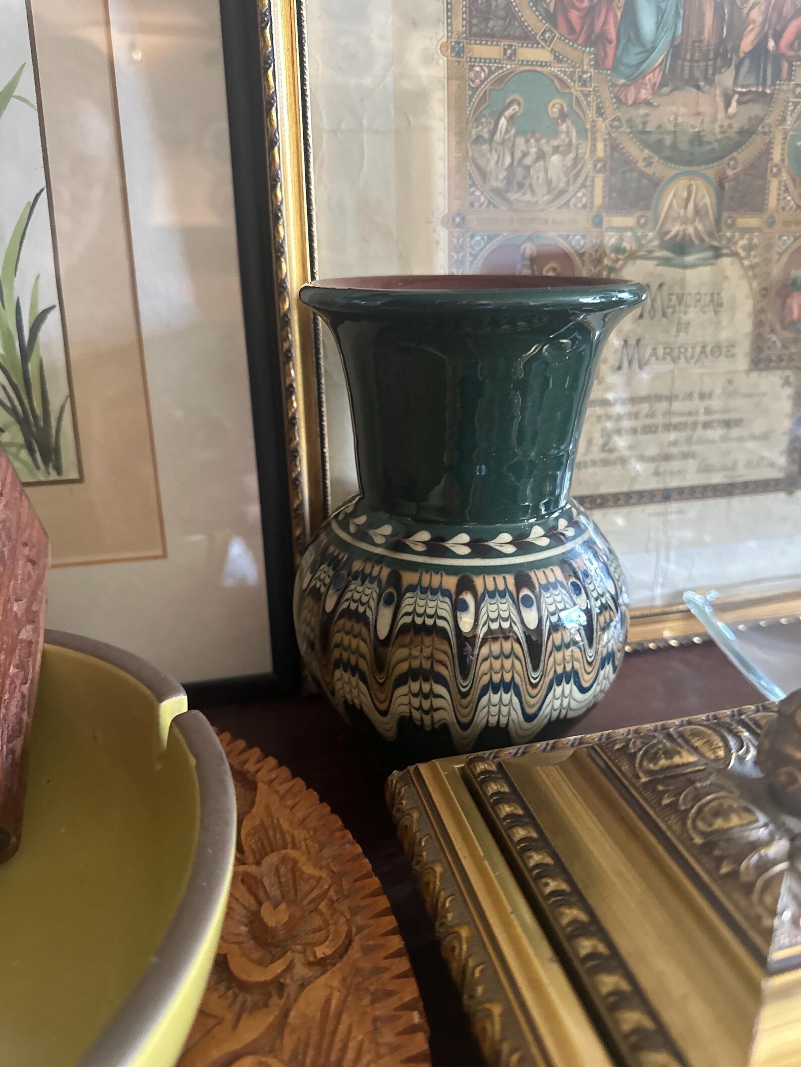 Vintage Bulgarian Troyan Pottery Vase | Fine Art Pottery | Green Red ...
