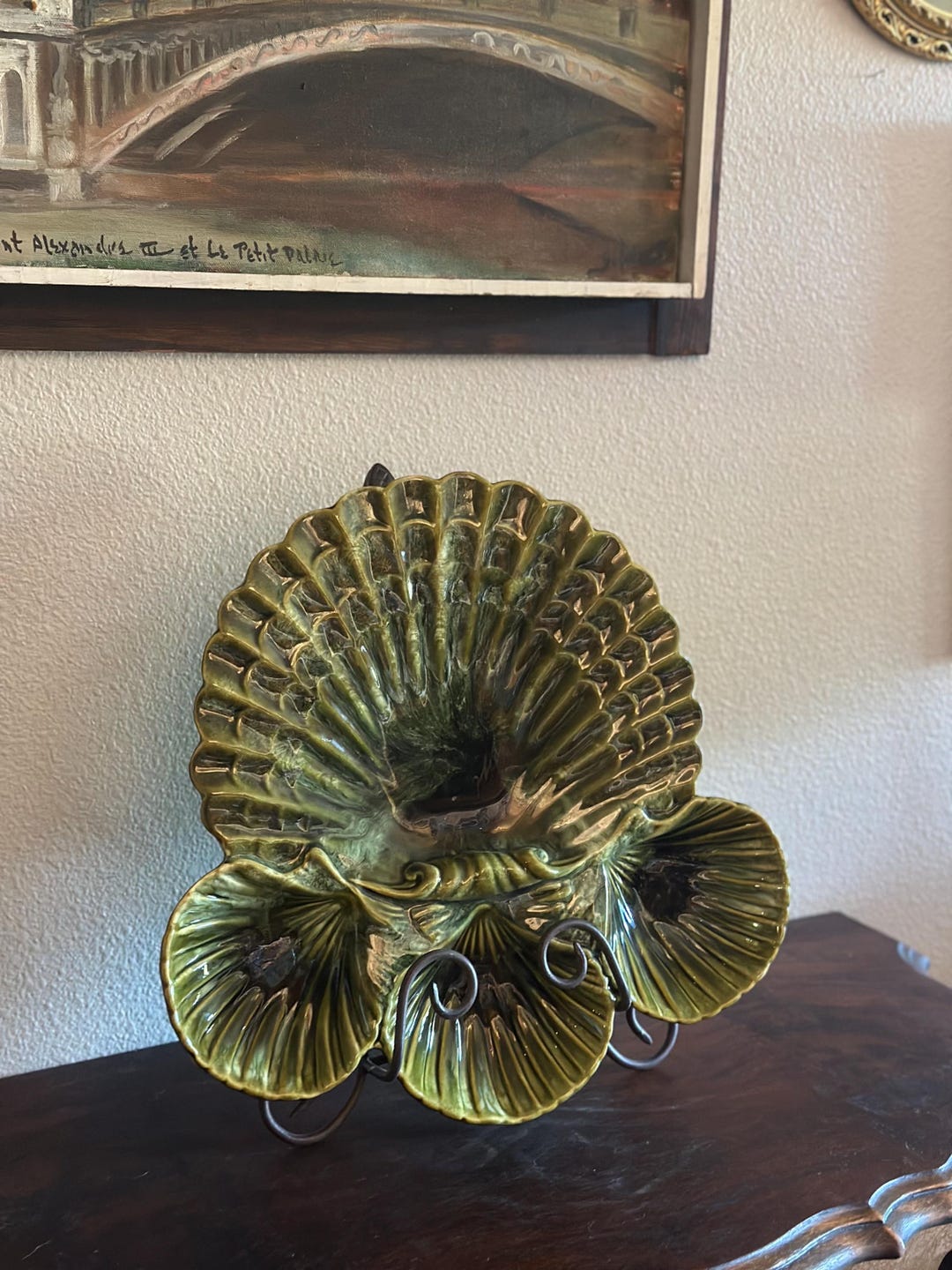 Vintage Wade of California Green Hand-glazed Seashell Platter | Mid ...