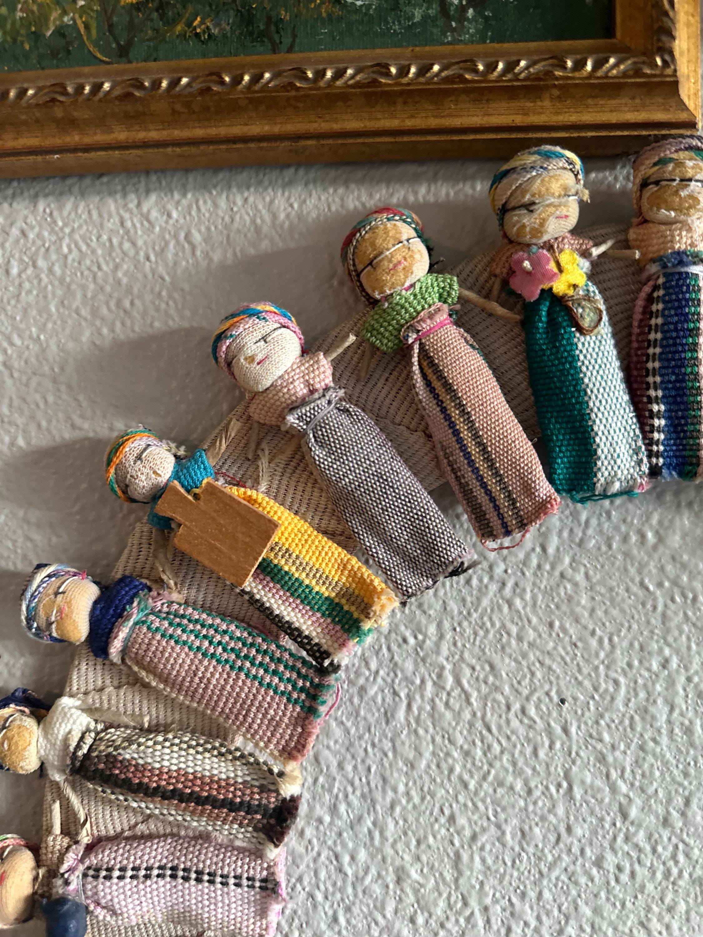 Vintage Guatemalan Worry Doll Wreath | Fabric Wall Hanging | Worry ...