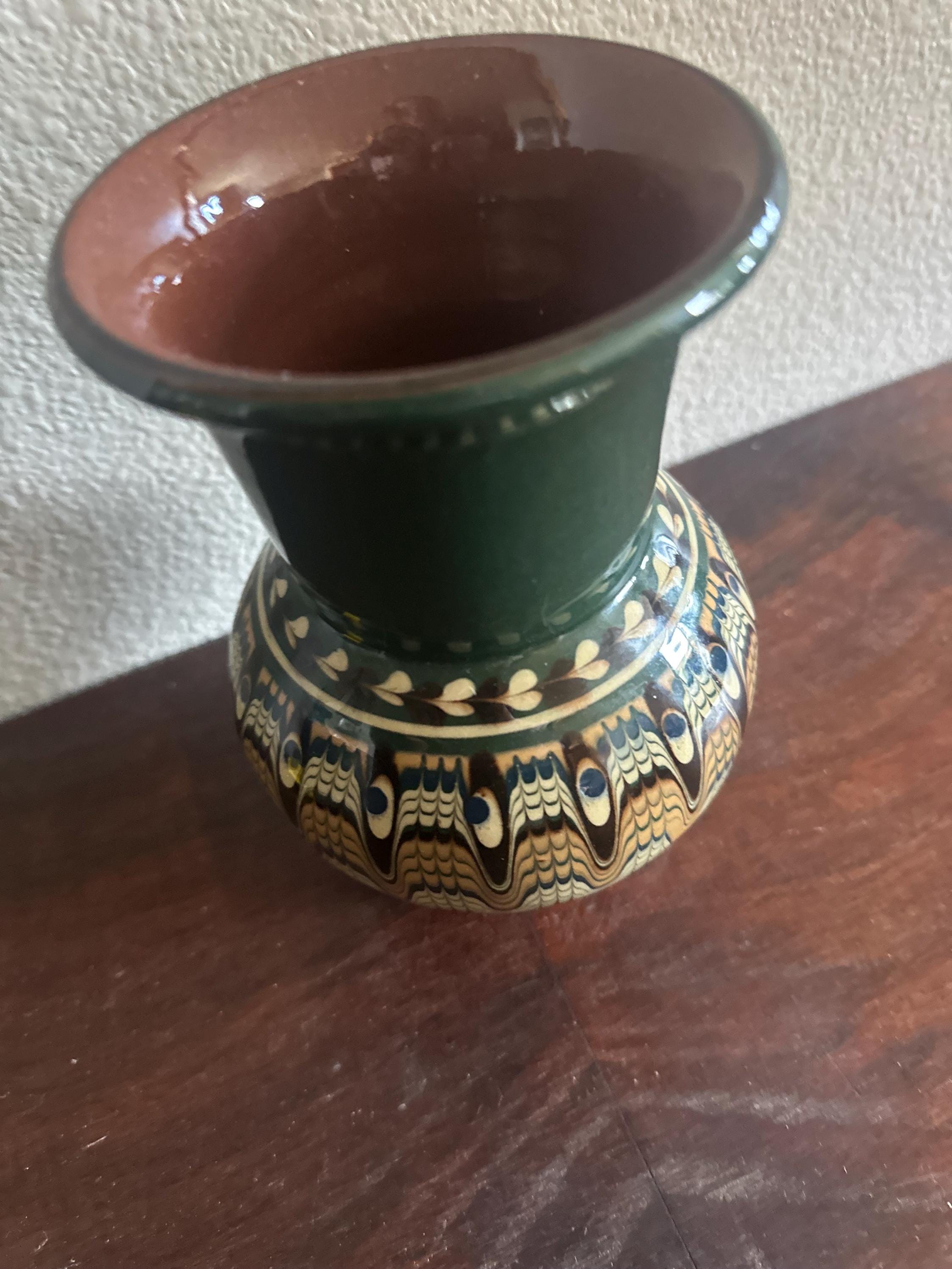 Vintage Bulgarian Troyan Pottery Vase | Fine Art Pottery | Green Red ...