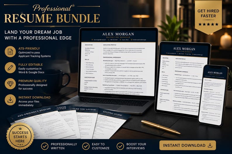 ATS Friendly Resume Templates Bundle | Executive Cover Letter (digital ...