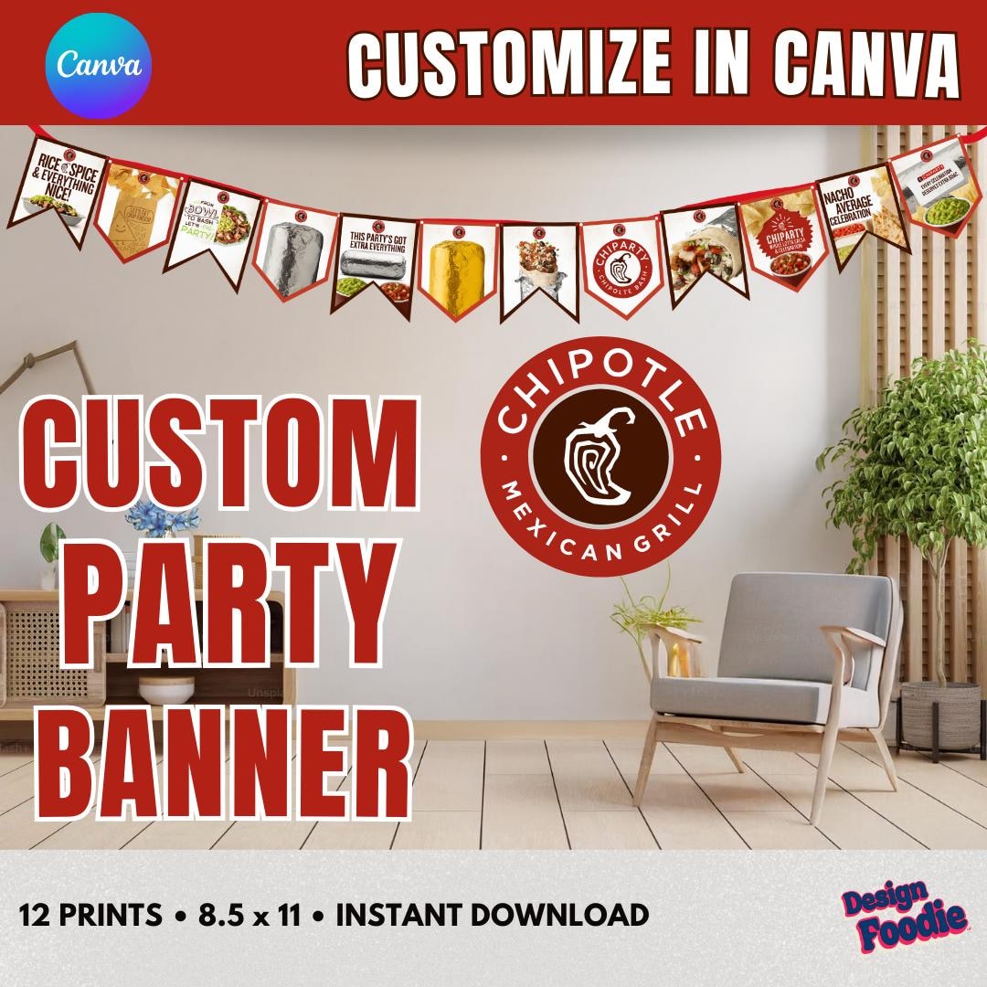Chipotle Birthday Decorations Printable Banner | Canva Party Decor ...