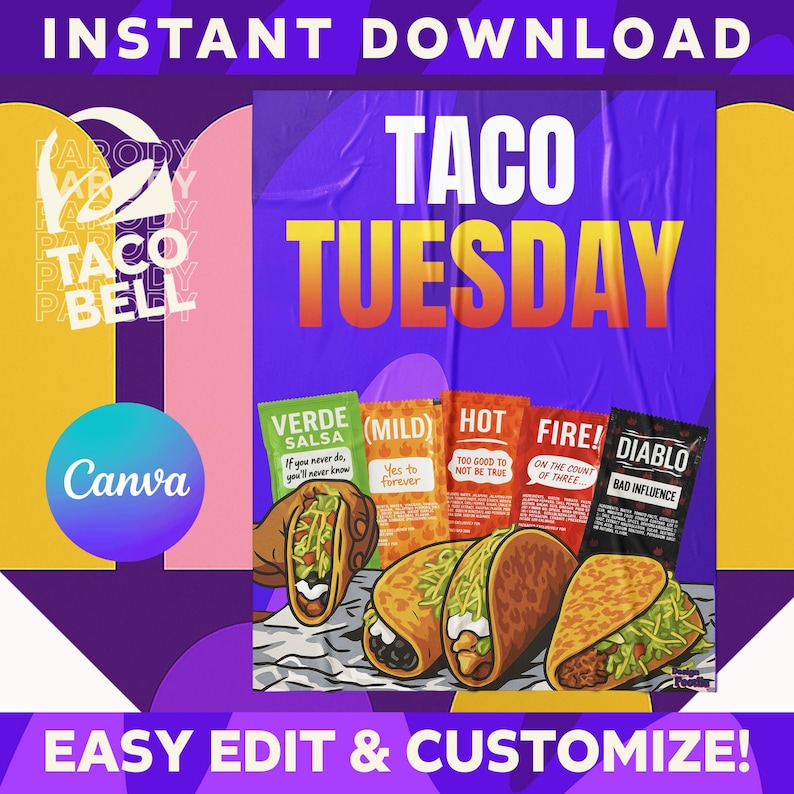 TACO BELL Canva Template • Editable Canva 18x24 Poster Size • Digital ...