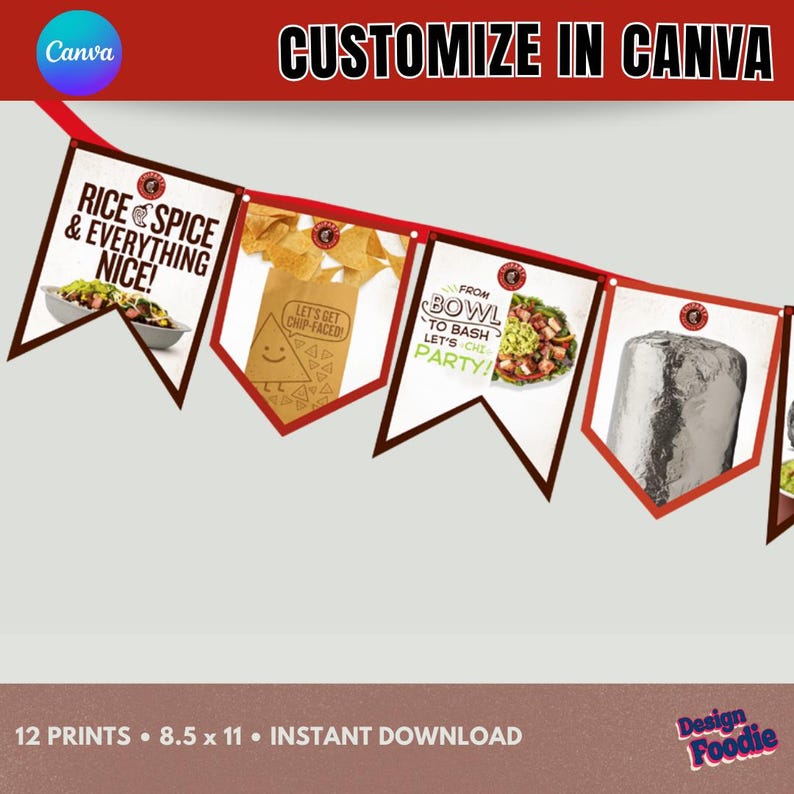 Chipotle Birthday Decorations Printable Banner | Canva Party Decor ...