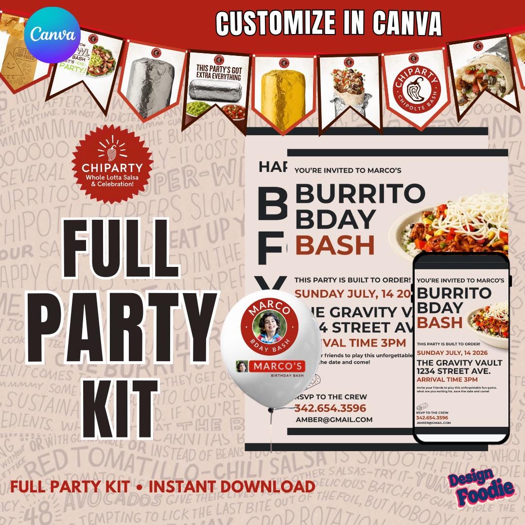 Chipotle Style Party Kit • Editable Banner, Logo & Flyer (canva Digital ...