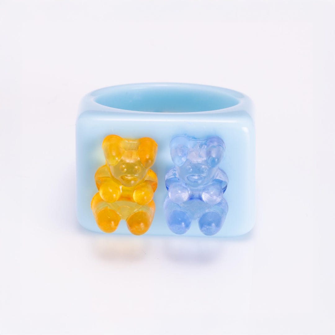 Double Gummy Ring – Baby Blue Acrylic Rectangle Ring With Two Gummy ...
