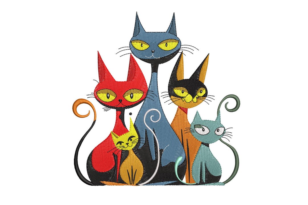 Funny Cats Embroidery Design, Cats Machine Embroidery Design, Colorful ...