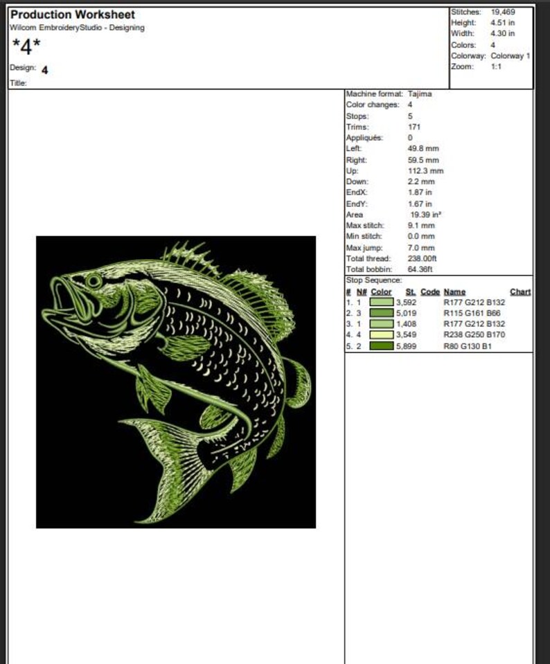 Bass Fish Embroidery Design, Bass Fish Machine Embroidery Design, 4 ...