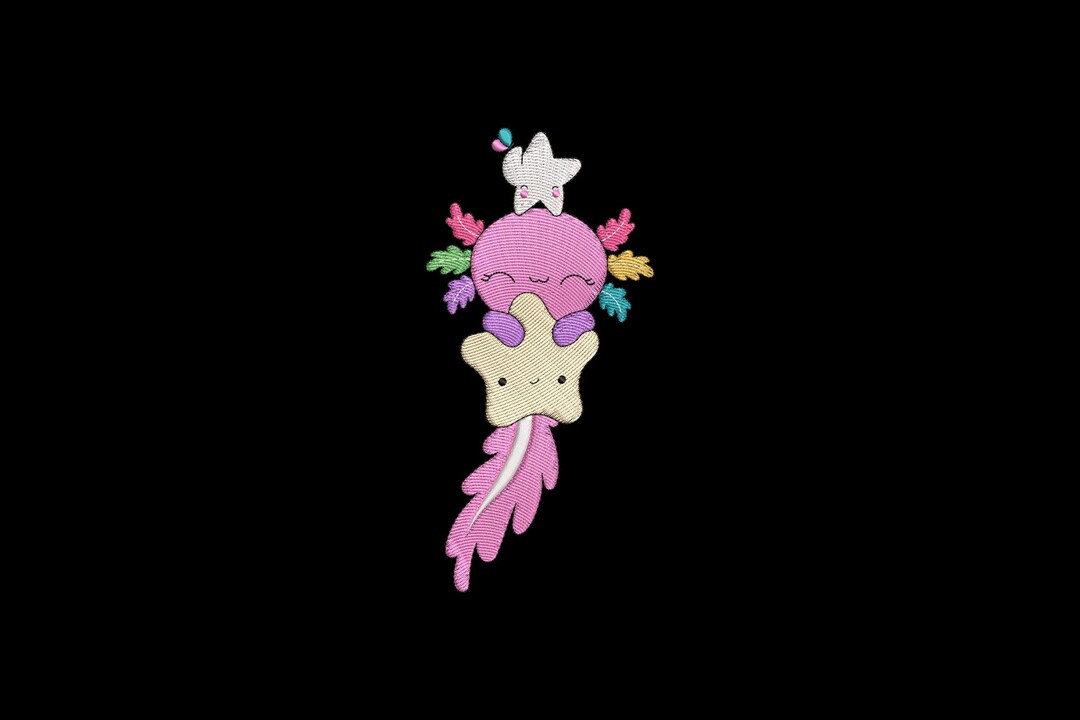 Axolotl With Star Fish Embroidery Design, Axolotl Machine Embroidery ...