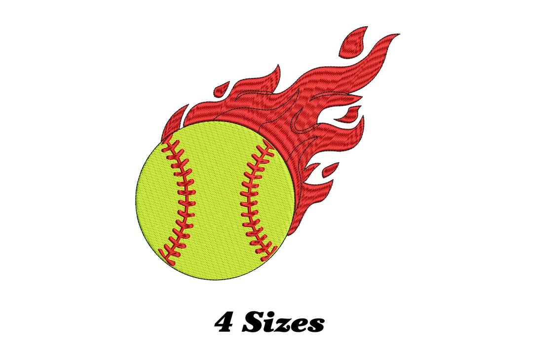 Softball on Fire Embroidery Design, Softball Machine Embroidery Design ...