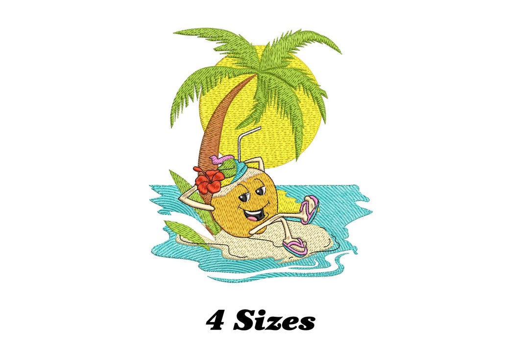 Summer Coconut Embroidery Design, Funny Summer Coconut Machine ...