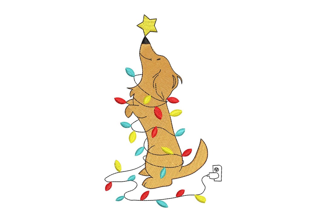 Lighting Dog Christmas Embroidery Design, Lighting Dog Xmas Embroidery ...