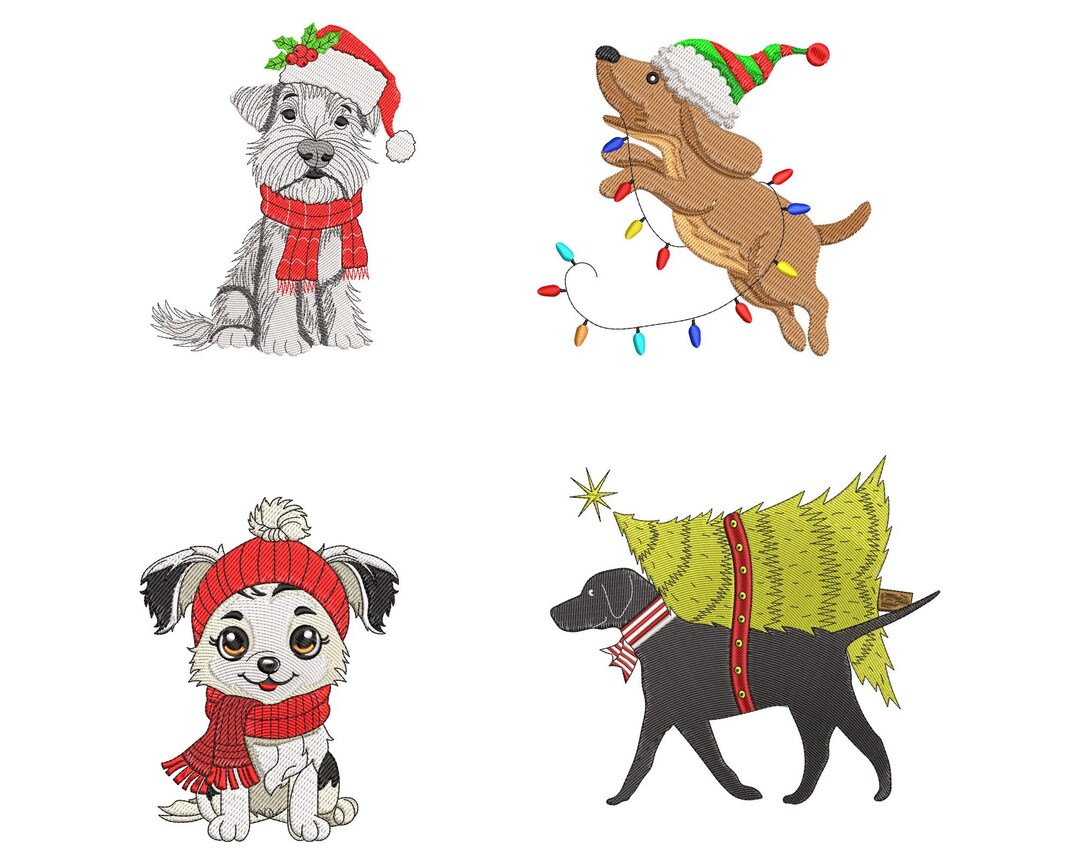 Santa Dog Christmas Embroidery Design, Christmas Dog Machine Embroidery ...