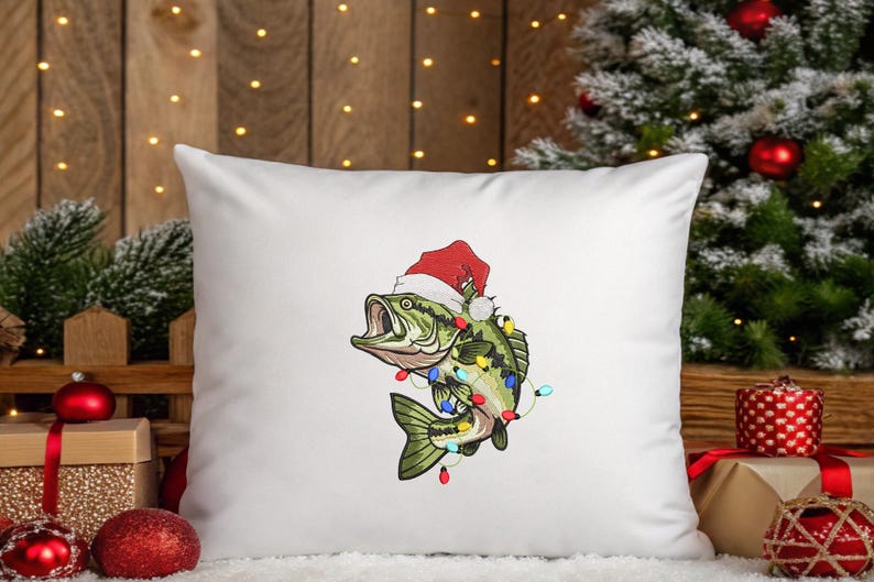 Lighting Bass Fish Christmas Embroidery Design, Christmas Bass Fish ...