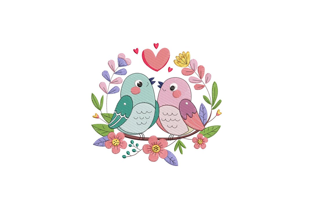 Cute Birds Sitting on a Branch Embroidery Design, Birds Machine ...