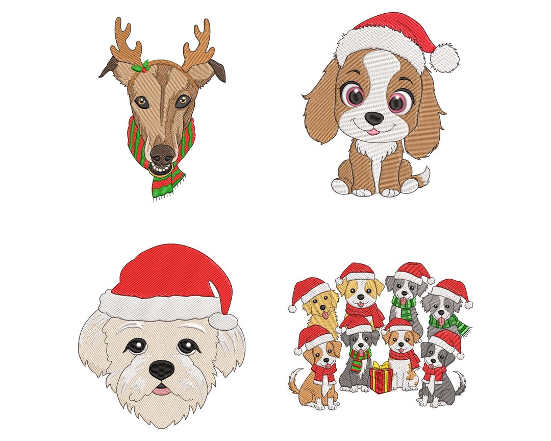 Dog Head Christmas Embroidery Design, Christmas Dog Machine Embroidery ...