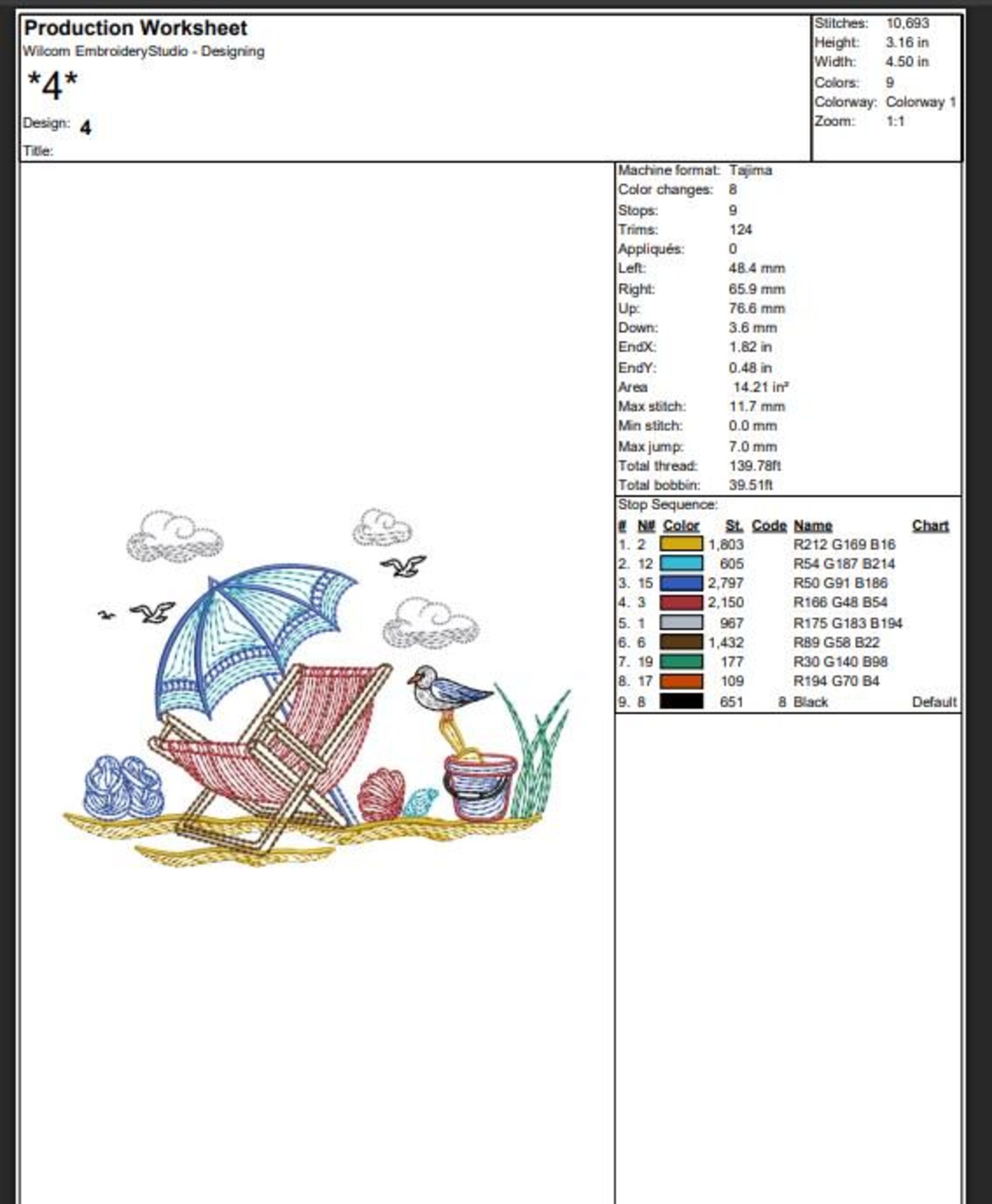 Beach Time Embroidery Design, Umbrella and Chairs Beach Scene Machine ...