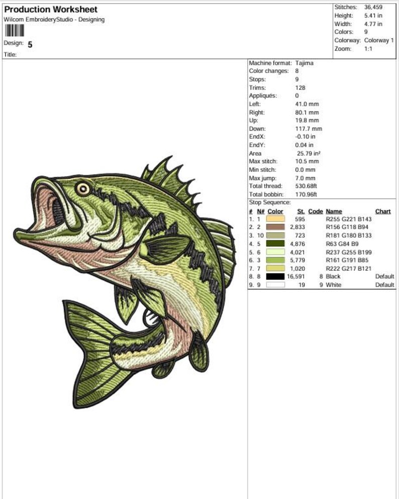 Bass Fish Embroidery Design, Bass Fish Machine Embroidery Design, Bass ...