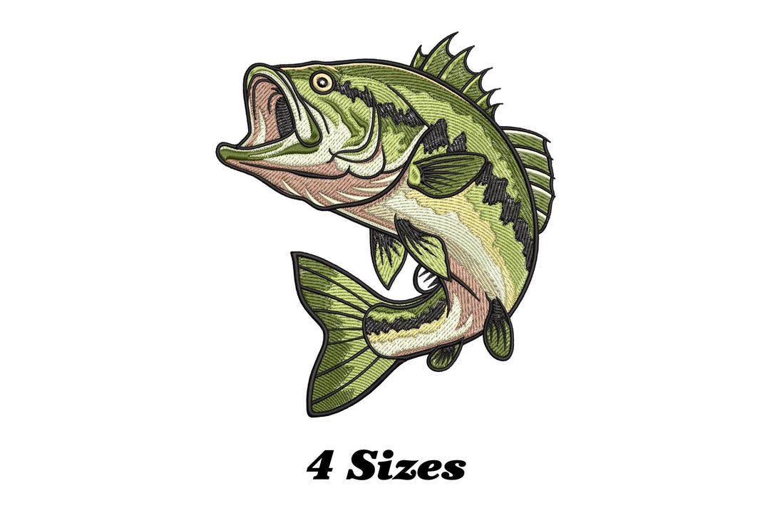 Bass Fish Embroidery Design, Bass Fish Machine Embroidery Design, Bass ...