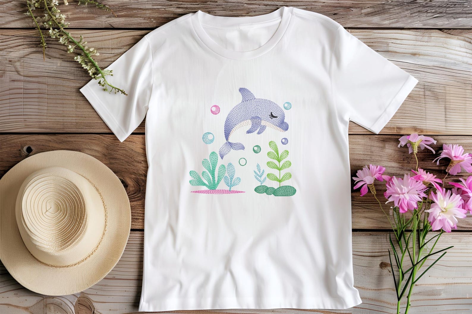Tropical Dolphin Embroidery Design, Tropical Dolphin Machine Embroidery ...