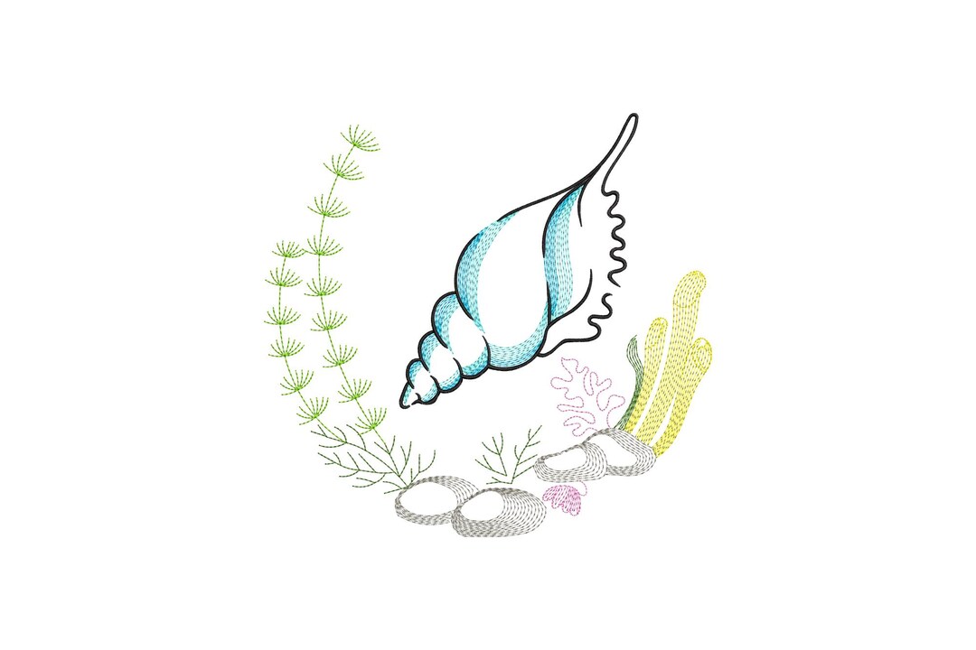 Floral Seashell Embroidery Design, Seashell Machine Embroidery Design ...
