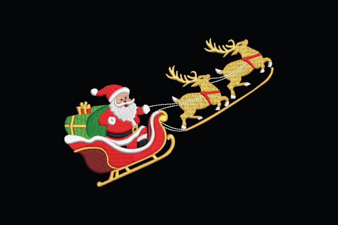 Santa Sleigh Christmas Embroidery Design, Santa Sleigh Embroidery ...