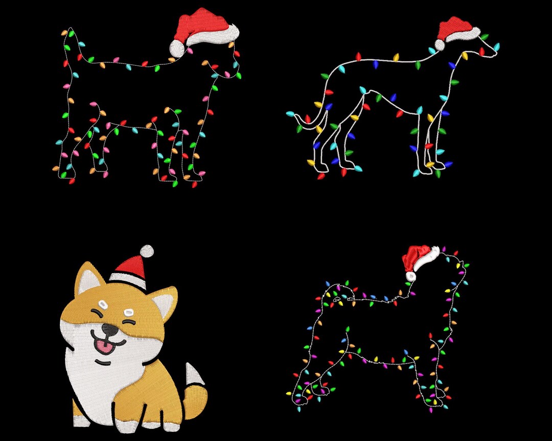 Lighting Dog Christmas Embroidery Design, Christmas Dog Machine ...