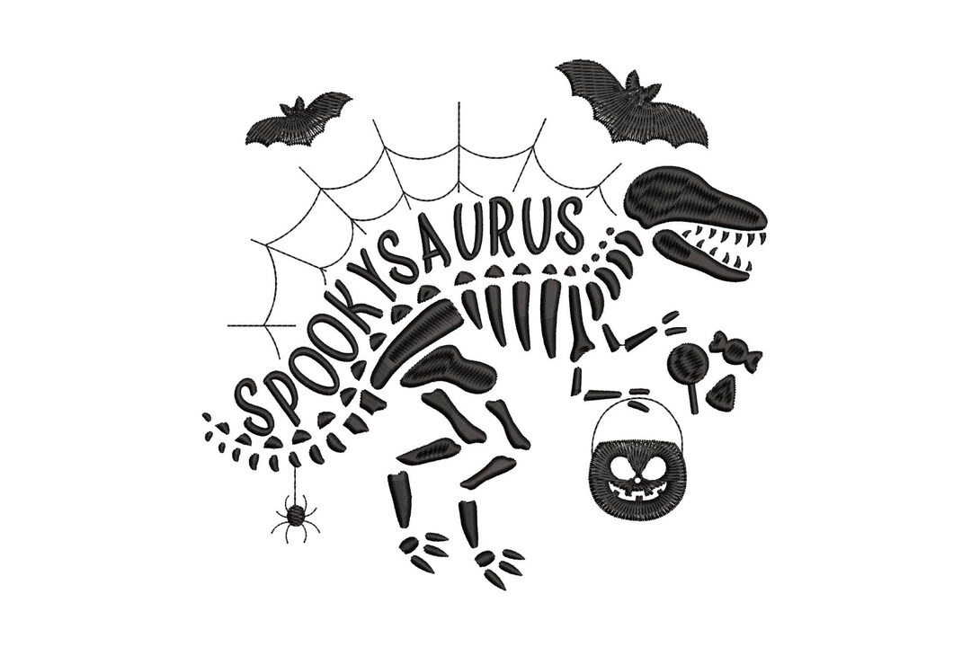 Scary Dinosaur Skeleton Halloween Embroidery Design, Halloween Dinosaur ...
