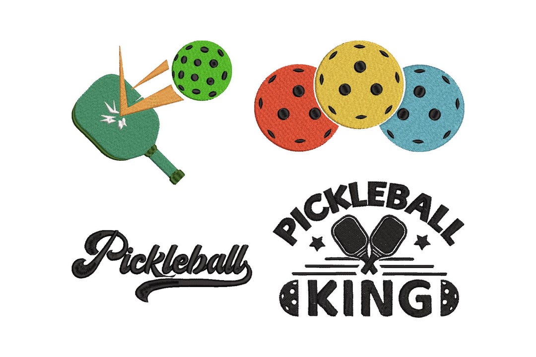 4 Colorful Pickleball Embroidery Design, Pickleball Silhouette Machine ...