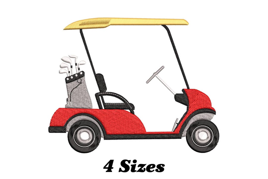 Red Golf Cart Embroidery Design, Golf Cart Machine Embroidery Design ...