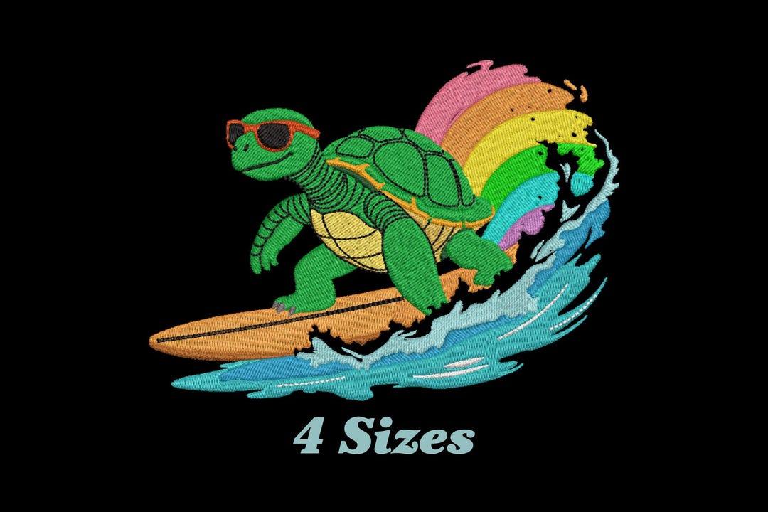 Turtle With Surfboard Embroidery Design, Turtle With Surfboard Machine ...