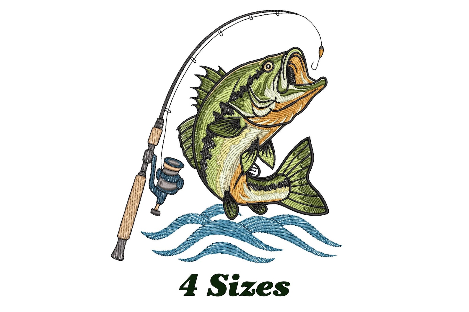 Bass Fish Embroidery Design, Bass Fish Machine Embroidery Design, Bass ...