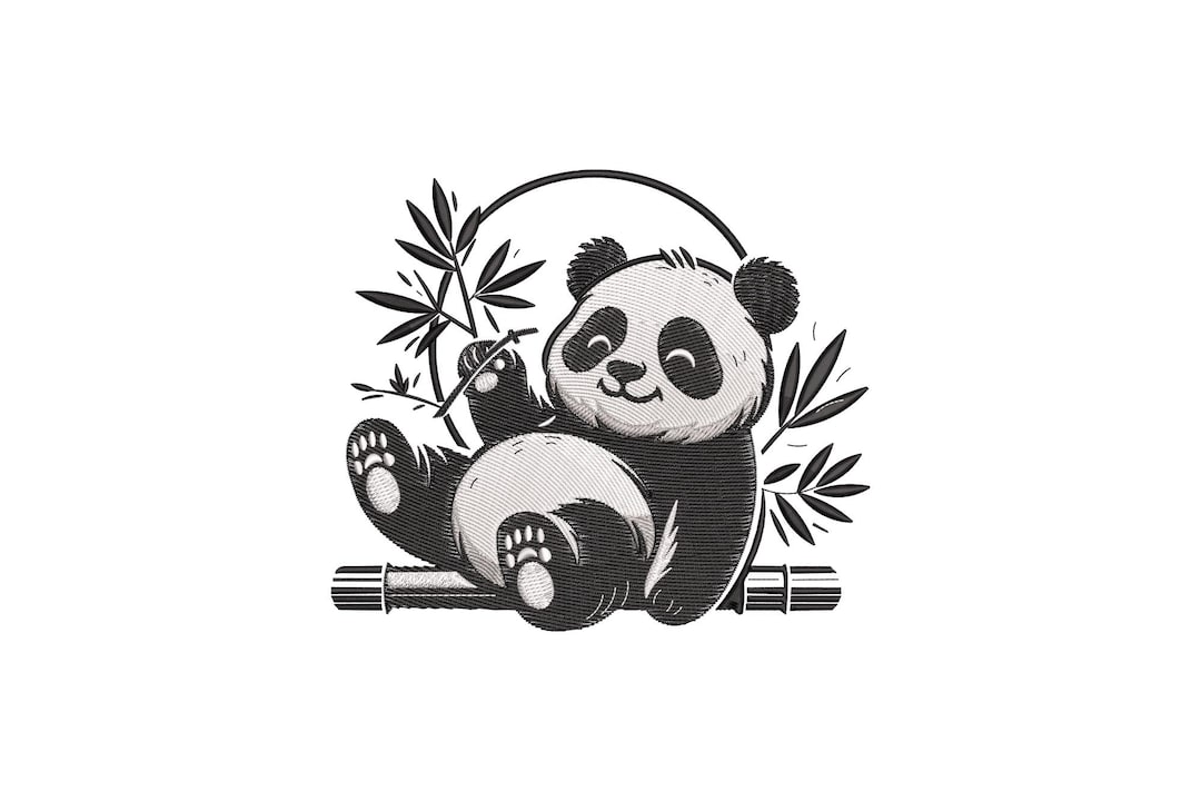 Panda Embroidery Design, Lazy Panda Machine Embroidery Design, 4 Sizes ...