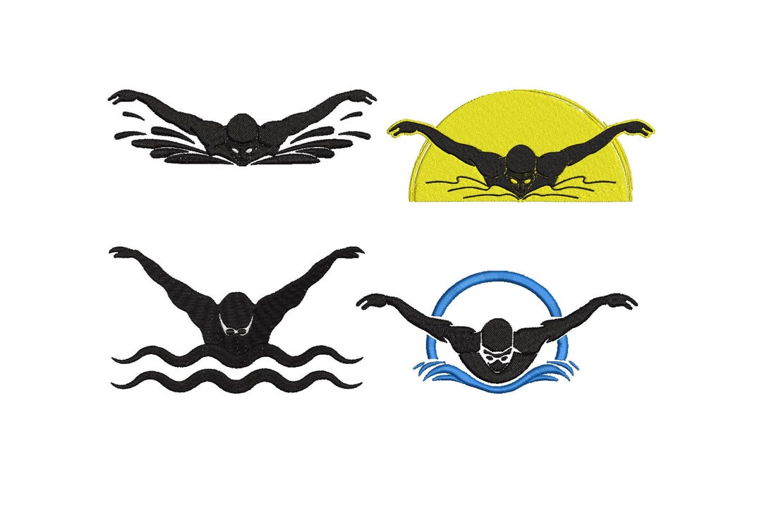 4 Swimming Silhouette Embroidery Design, Swimming Machine Embroidery ...
