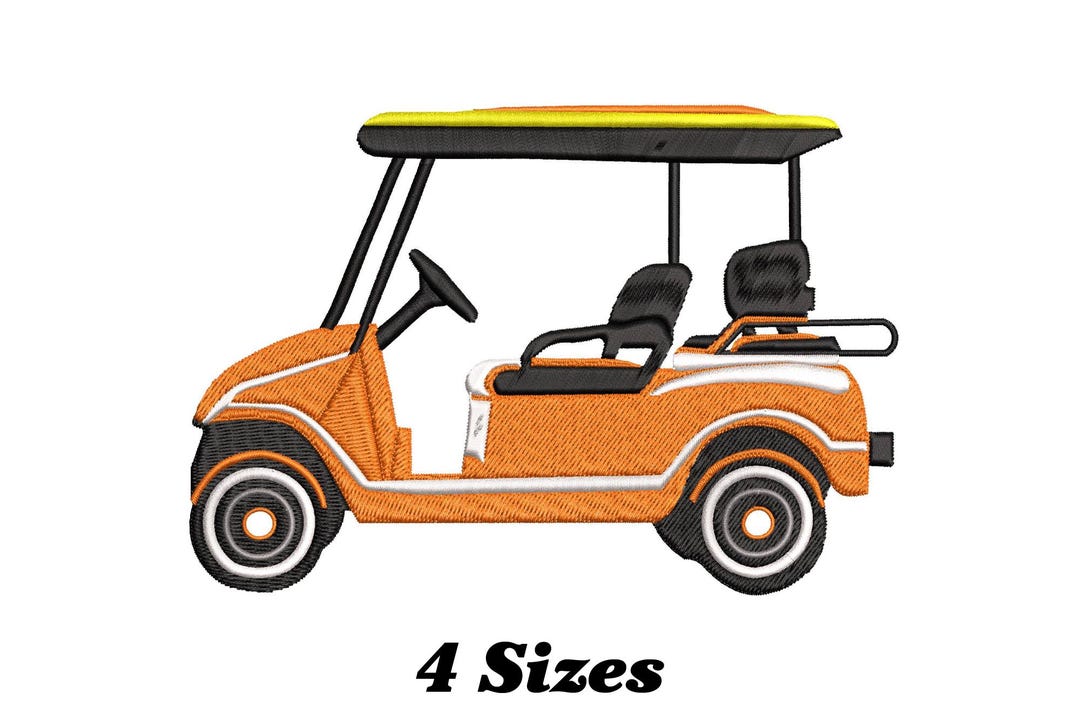 Yellow Golf Cart Embroidery Design, Golf Cart Machine Embroidery Design ...