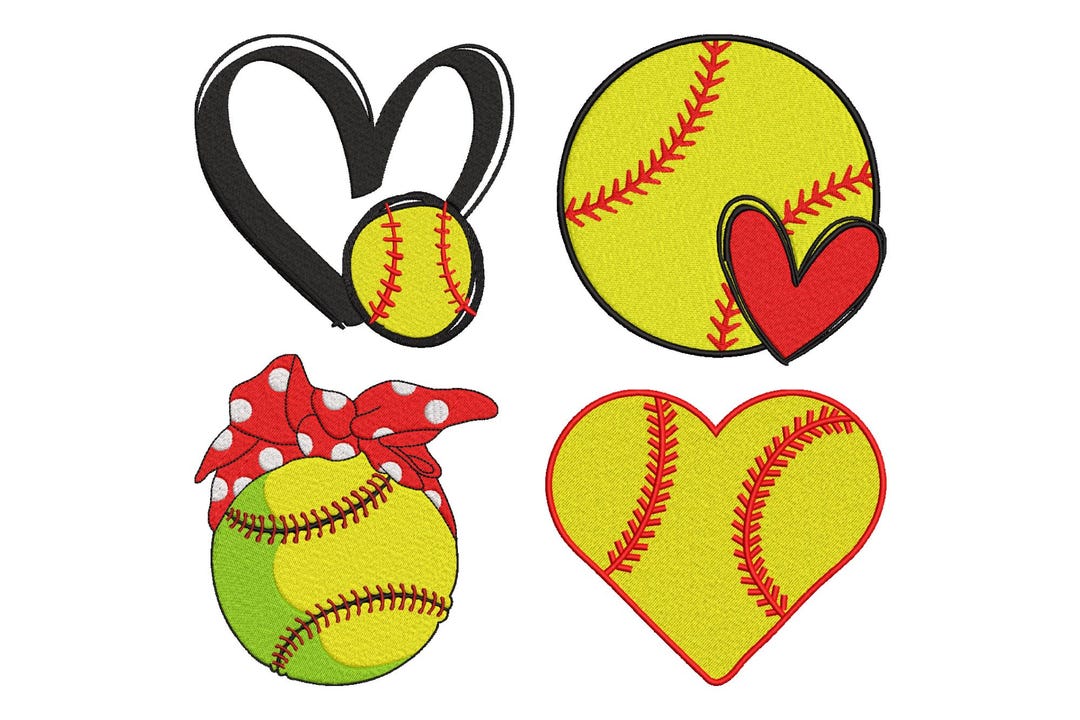 4 Softball Embroidery Design, Softball Machine Embroidery Design, Cute ...