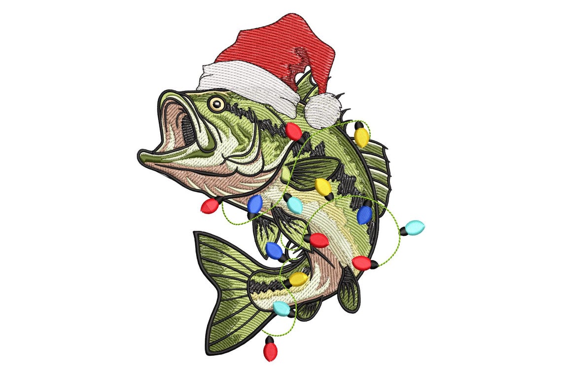 Lighting Bass Fish Christmas Embroidery Design, Christmas Bass Fish ...
