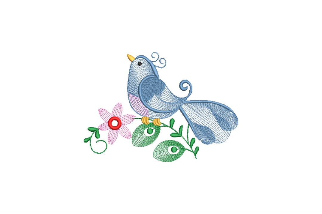 Cute Bird Embroidery Design, Rippled Bird and Blooms Machine Embroidery ...