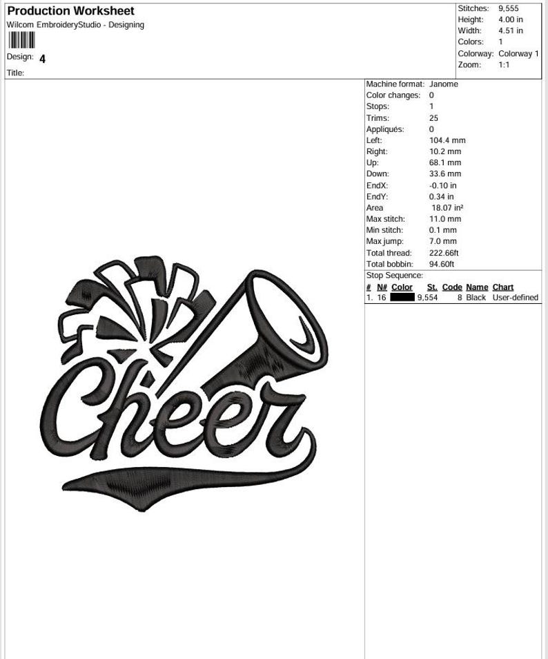 Cheer Megaphone Pom Poms Embroidery Design, Cheerleading Machine ...