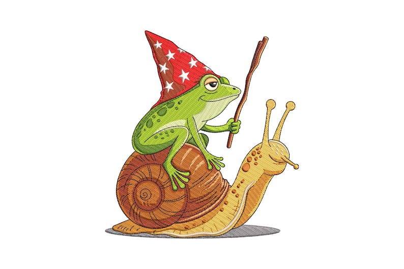 Funny Frog Riding Snail Embroidery Design, Frog Machine Embroidery ...