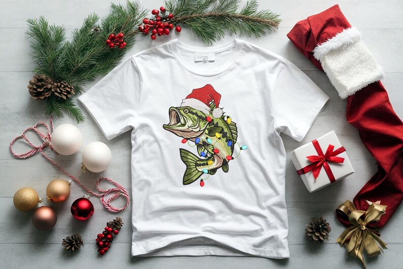 Lighting Bass Fish Christmas Embroidery Design, Christmas Bass Fish ...